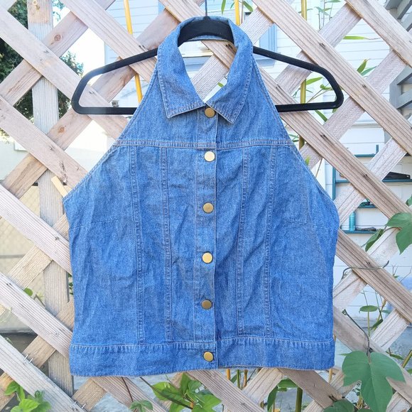 Vintage | Tops | Vintage 97s Blue Denim Button Front Halter Top | Poshmark